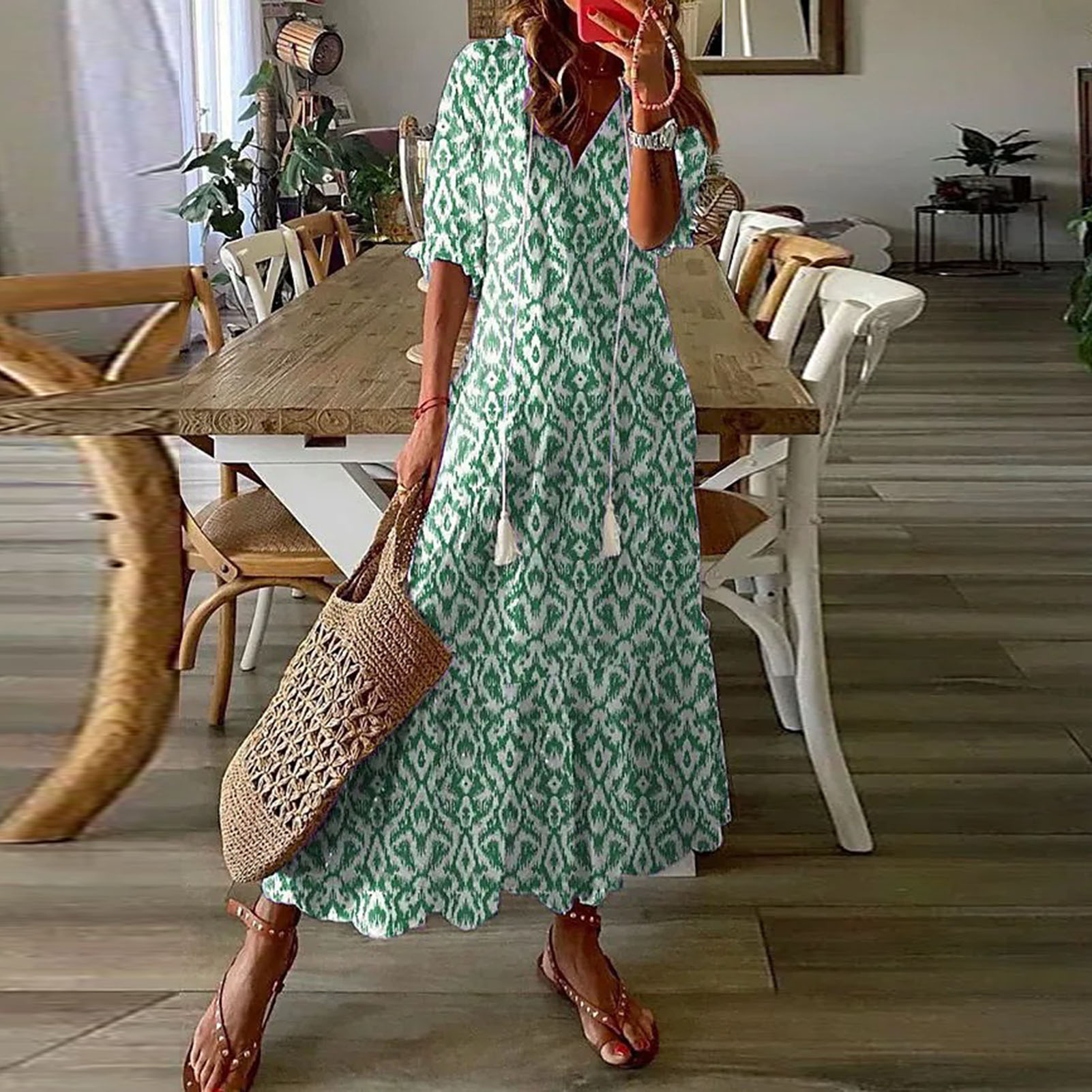ROBE Maxi Dress Streetwear Summer Trendy Retro Bohemia Robe de plage ...